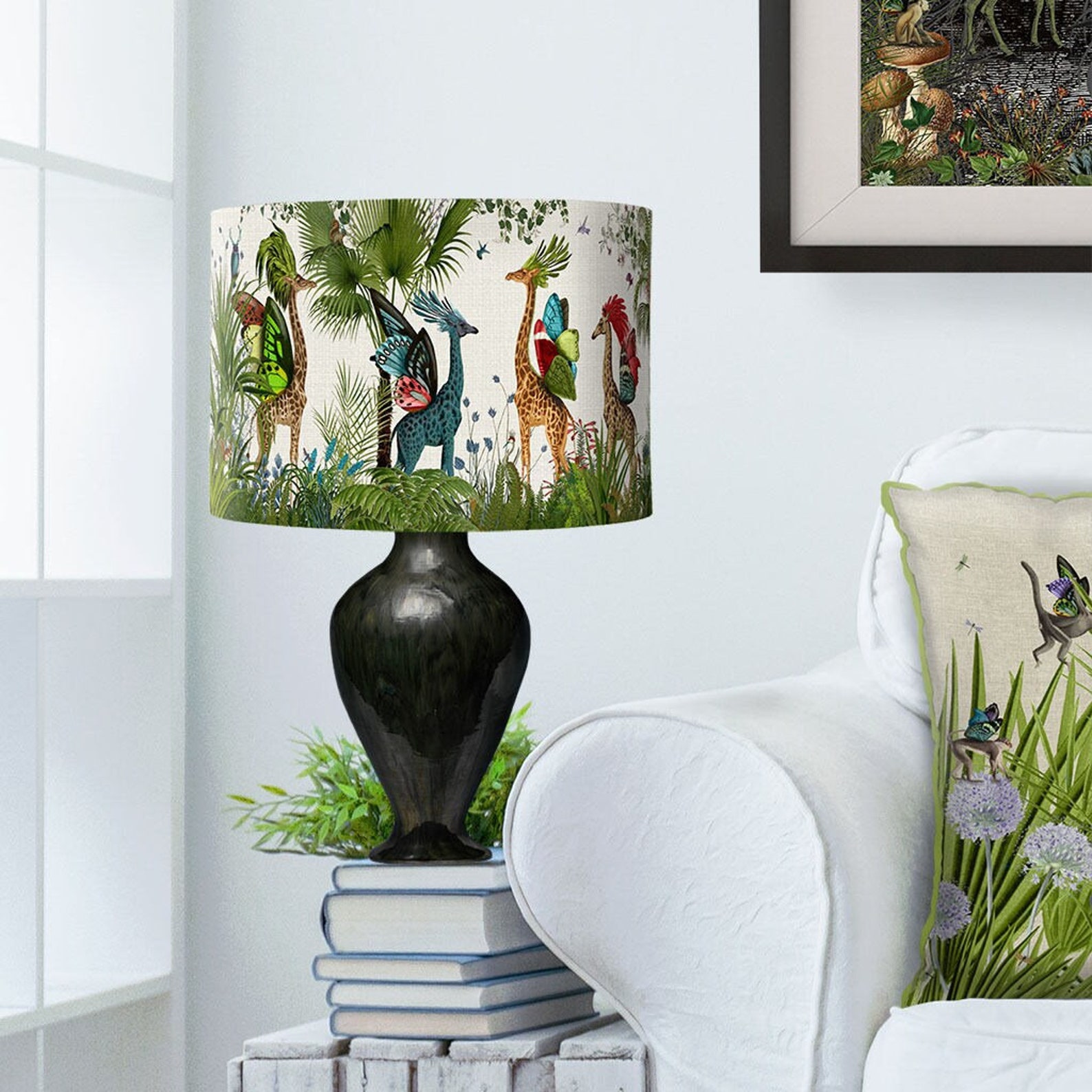 Lamp Shade Tropical Giraffes Bright Drum Lampshade Giraffe Decor Jungle ...