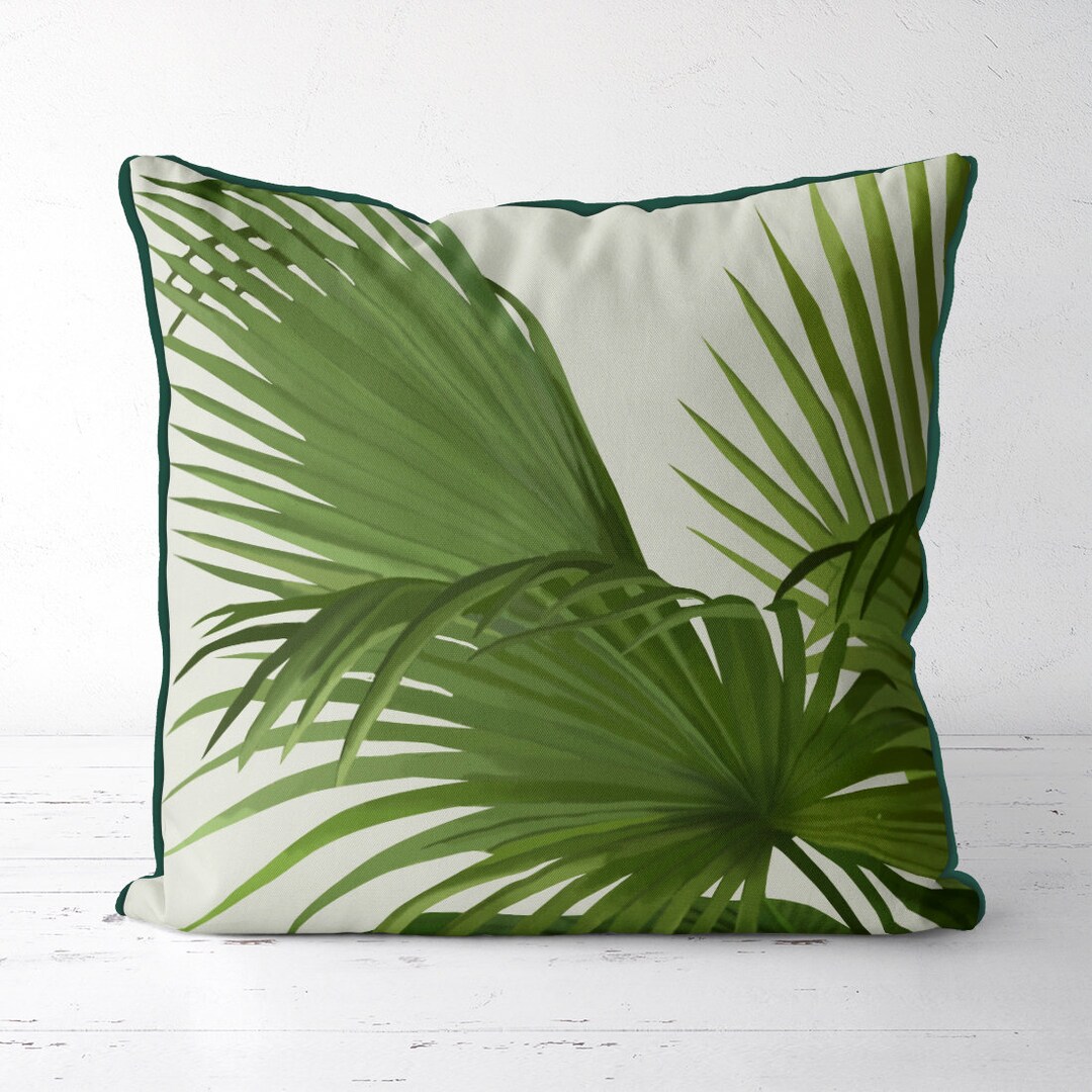 Green Tropical Accent Pillow Jungle Decor Palm Print Palm Pillow Cover ...