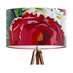Red Green & White Abstract Floral Lamp Shade - Bold and Colourful Drum ...