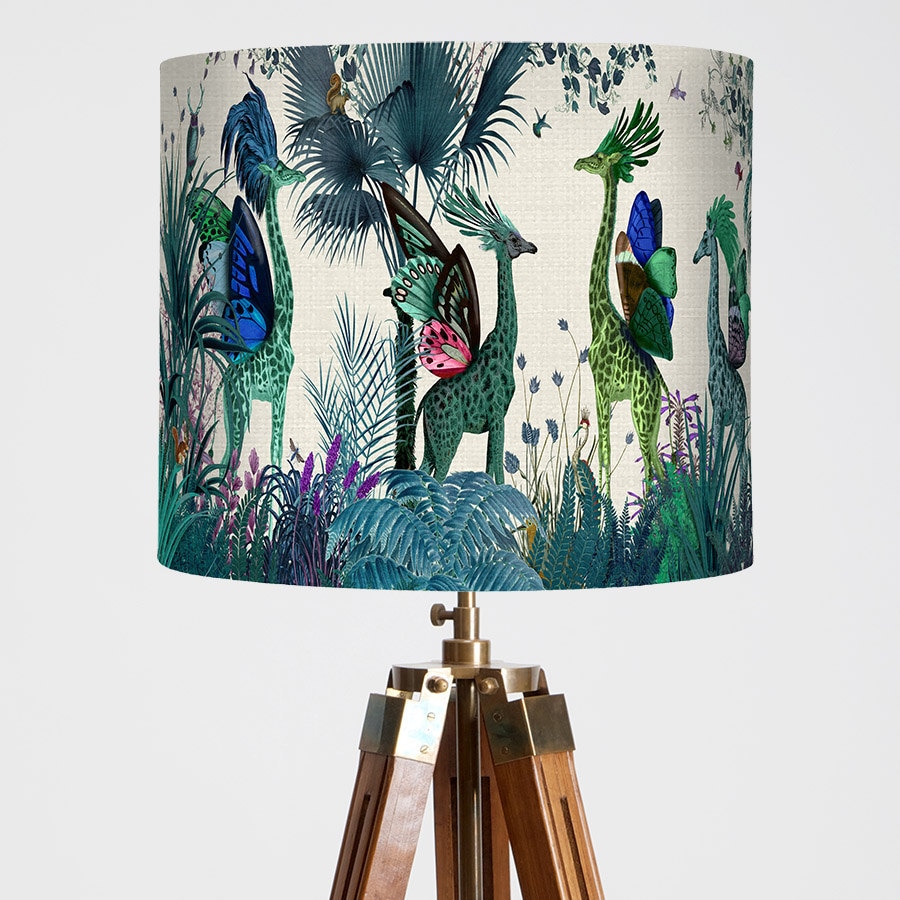 Lamp shade Tropical Giraffes Blue drum lampshade giraffe decor | Etsy