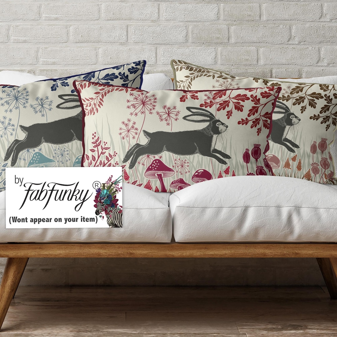 Woodland Hare Lumbar Pillow Cover, Country Style Cushion, Fabfunky - Etsy
