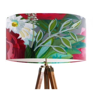 Red Green & White Abstract Floral Lamp Shade - Bold and Colourful Drum ...