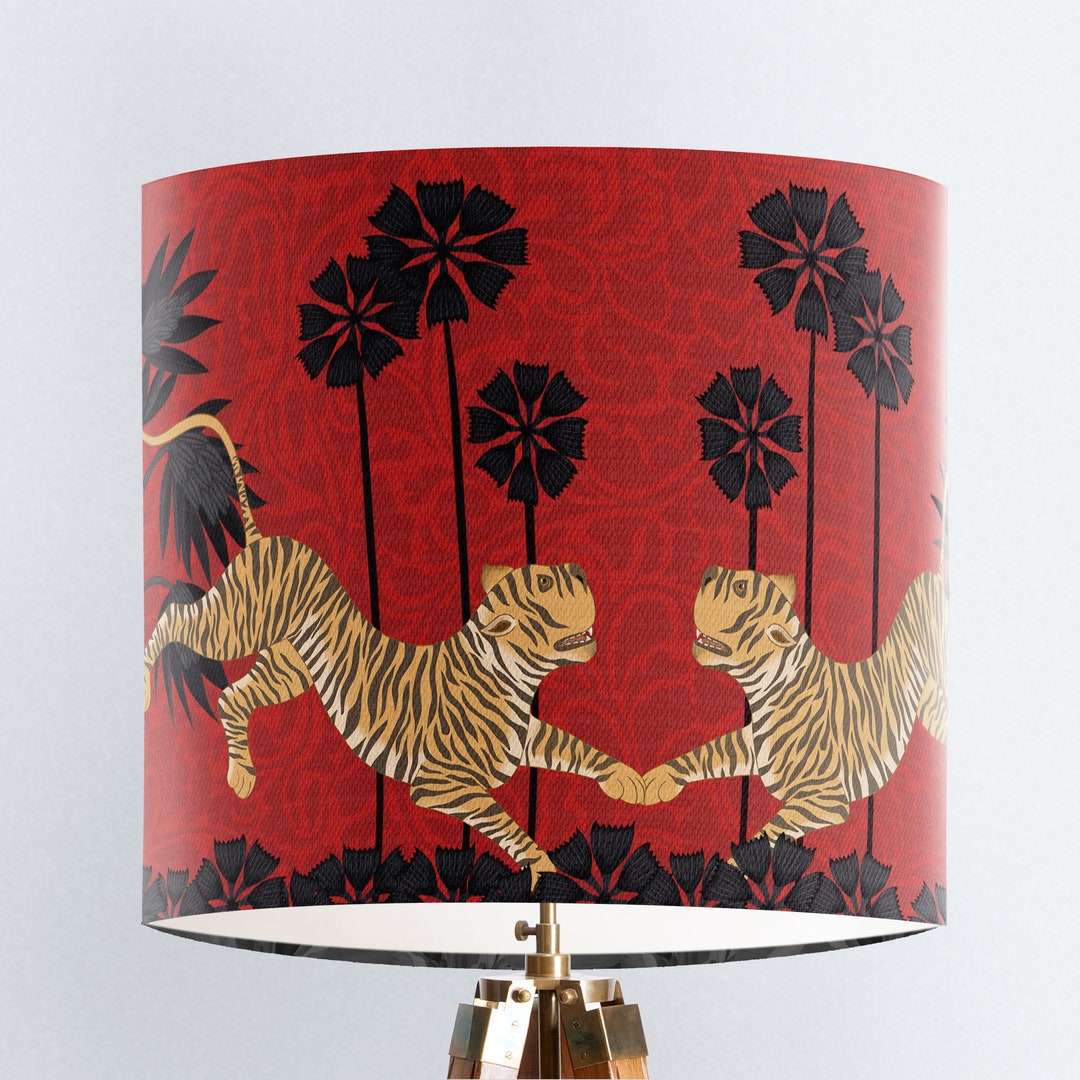 Red Tiger Lamp Shade, Red and Black Tropical Decor, Jungle Animal Lamp ...