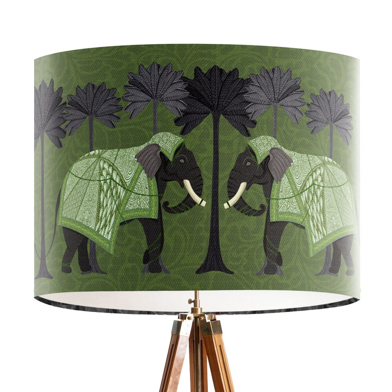 Green Elephant Lampshade With Palm Trees Handmade Safari Inspired Decor ...