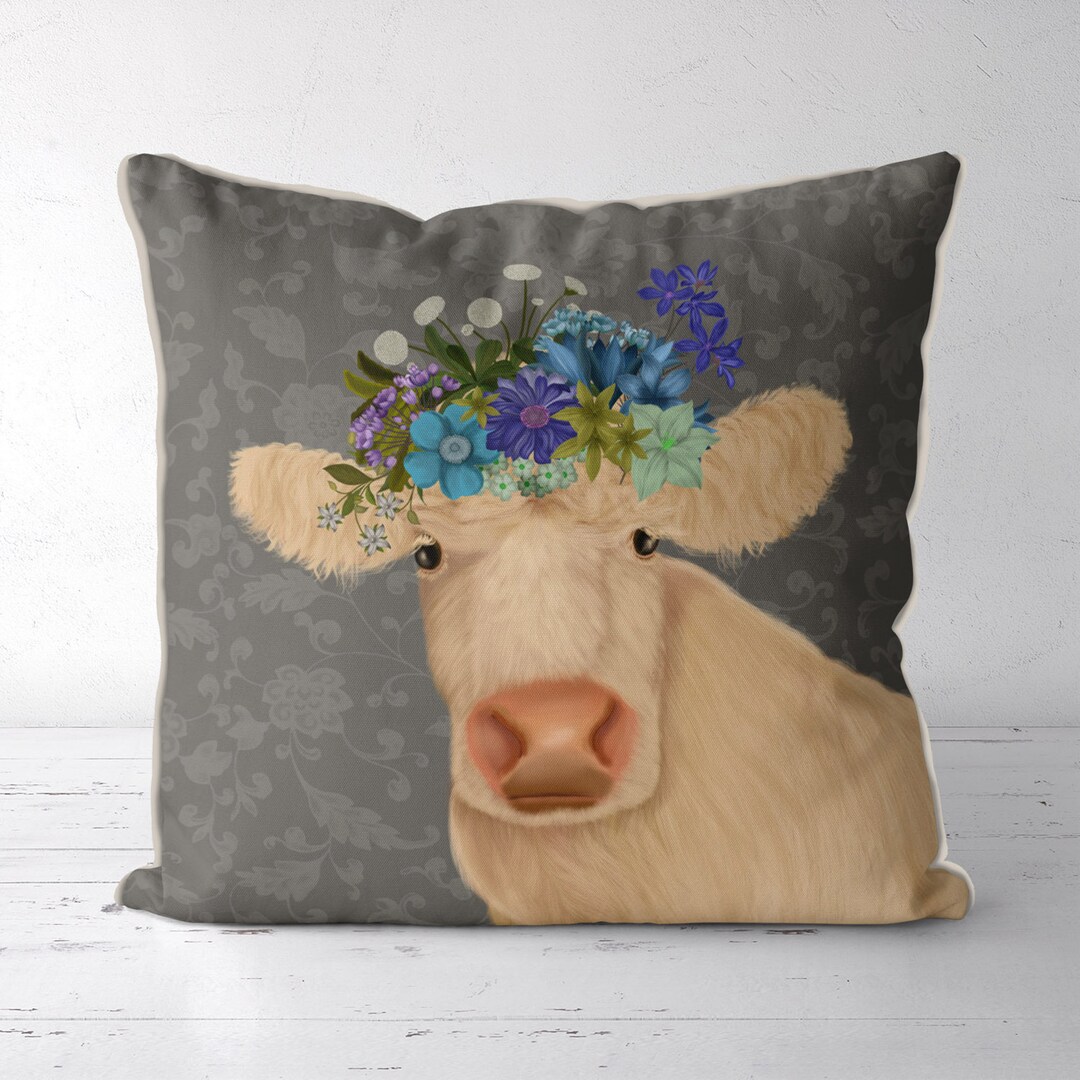 Cream Cow Farmhouse Pillow Cover, Cow Accent Pillow, Cow Throw Pillow ...