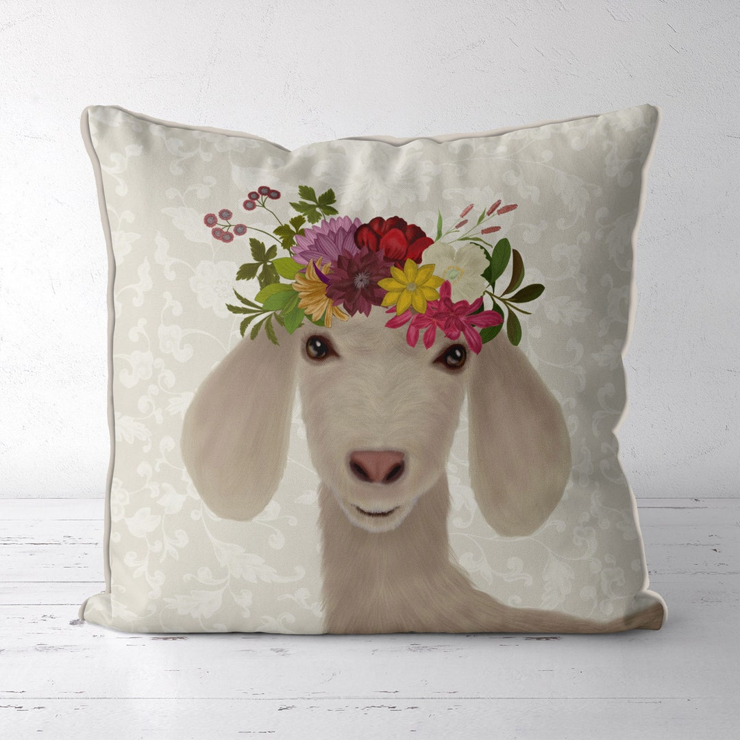 Goat Pillow Cover, Bohemian Goat Cushion, Farmhouse Decor Couch Pillow ...