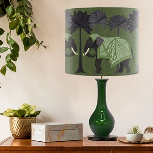 Green Elephant Lampshade With Palm Trees Handmade Safari Inspired Decor ...