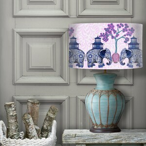 Pink and Blue Chinoiserie Elephant Lamp Shade - Chinese Style Lamp ...