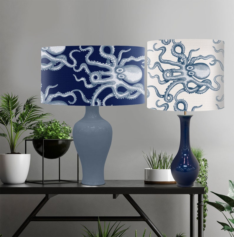 Octopus White on Blue Lamp Shade Seaside Lampshade for - Etsy
