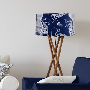Blue and White Octopus Lampshade, Blue Octopus on White, Nautical Lamp ...