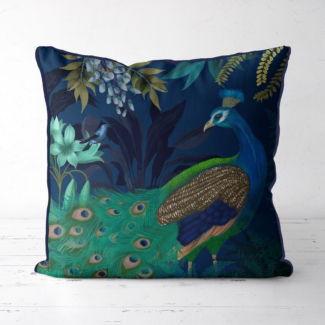 Peacock Cushion Cover - Peacock Garden 1 - Peacock Pillow Cover, Pillow ...