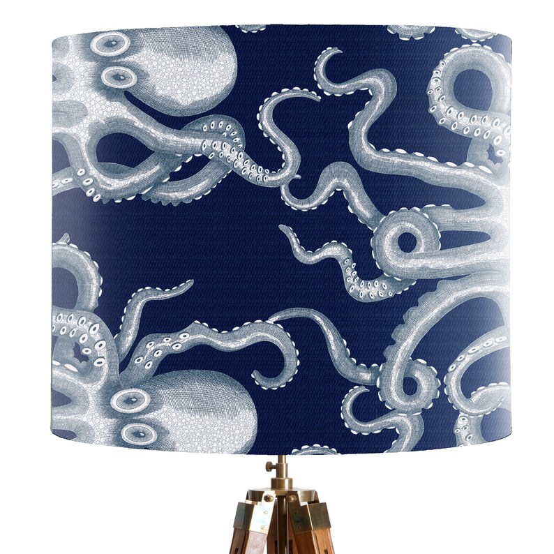 Octopus White on Blue Lamp Shade Seaside Lampshade for - Etsy