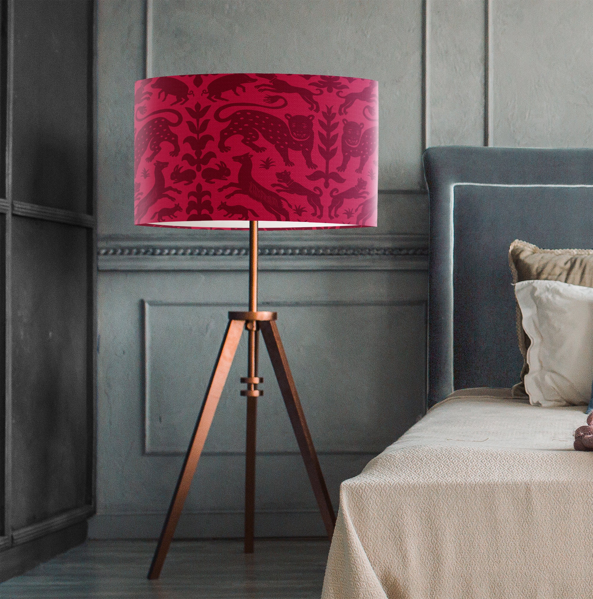 Beasts in Magenta and Pink Lamp Shade - Drum Lampshade, Animal Table ...