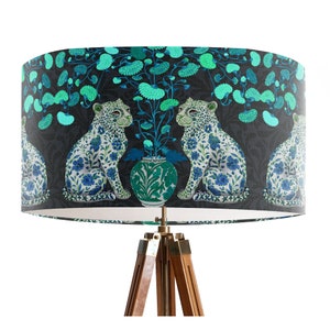 Turquoise Chinoiserie Leopards on Charcoal Lamp Shade - Tropical Green ...