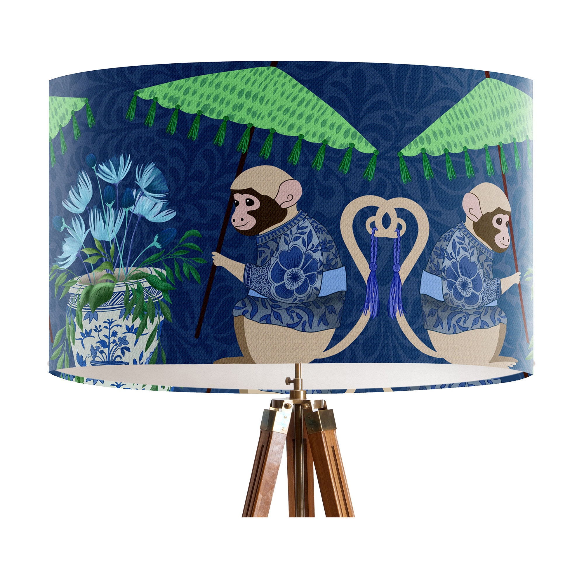 Chinese Monkey Lamp Shade in Blue and Green, Chinoiserie Decor ...