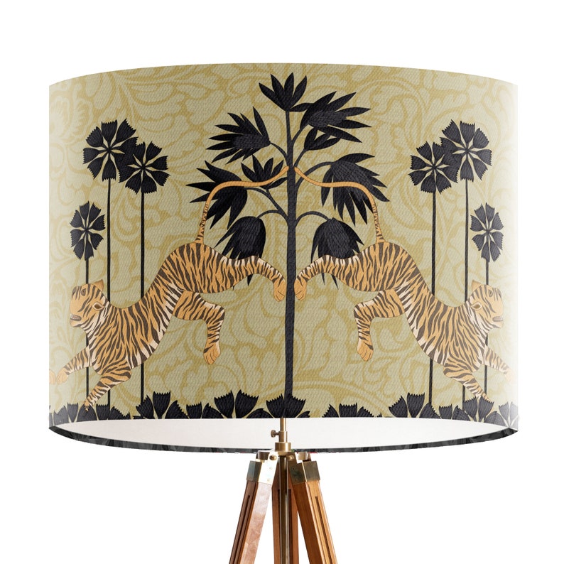 Tropical Lampshade Jungle Design With Tiger on Gold Botanical - Etsy