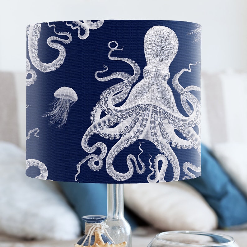Octopus on Blue Octopus Lamp Shade Nautical Lampshade for | Etsy