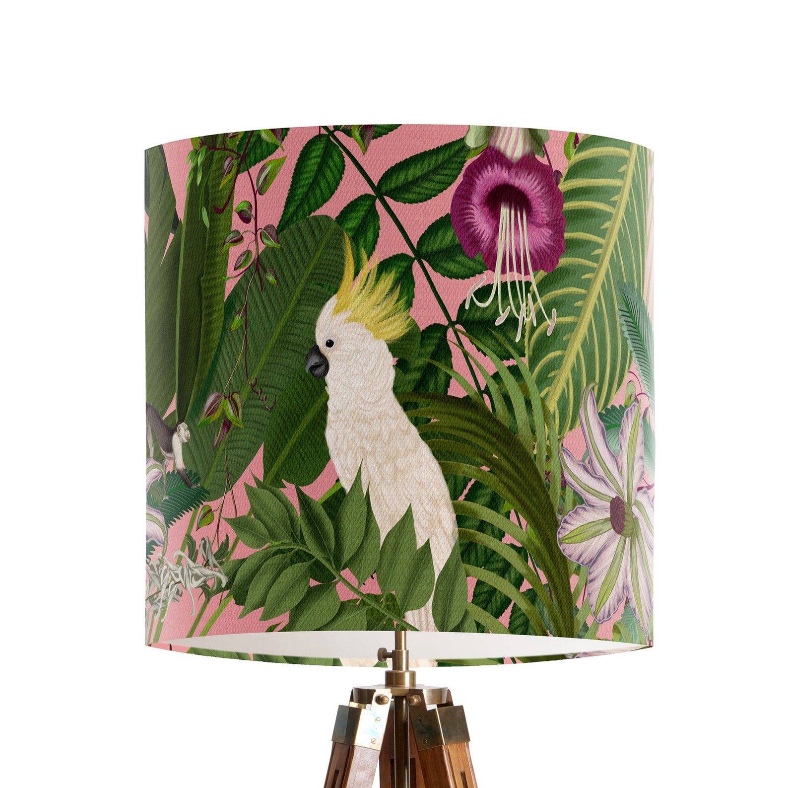 Rainforest Lampshade: Pink Tropical Parrots & Monkeys Drum Shade - Etsy