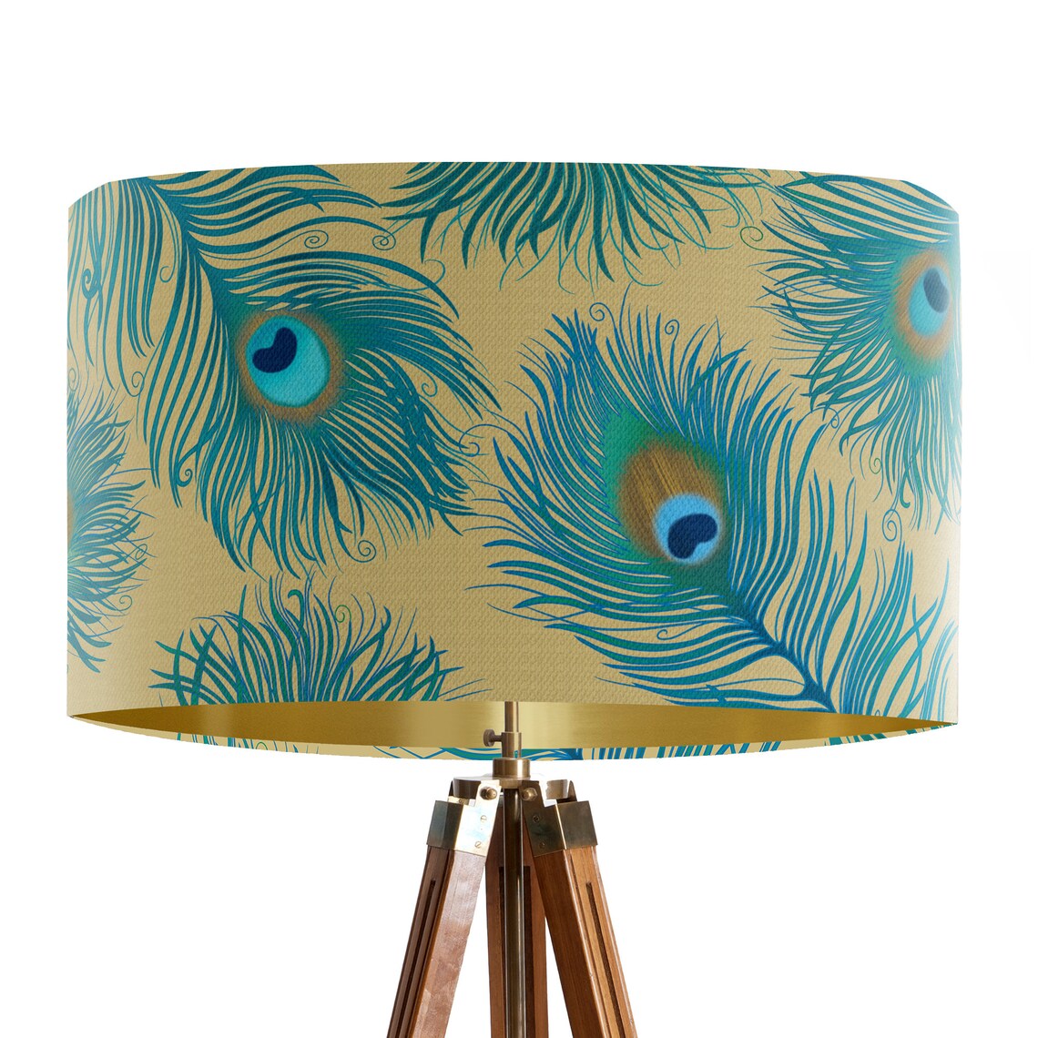 Peacock Feather Lampshade Large Lamp Shade With Gold Lining - Etsy