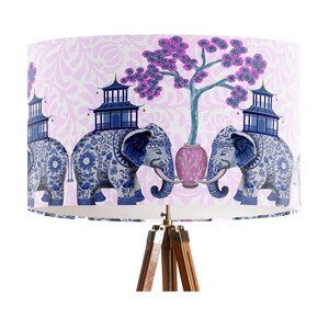Pink and Blue Chinoiserie Elephant Lamp Shade - Chinese Style Lamp ...