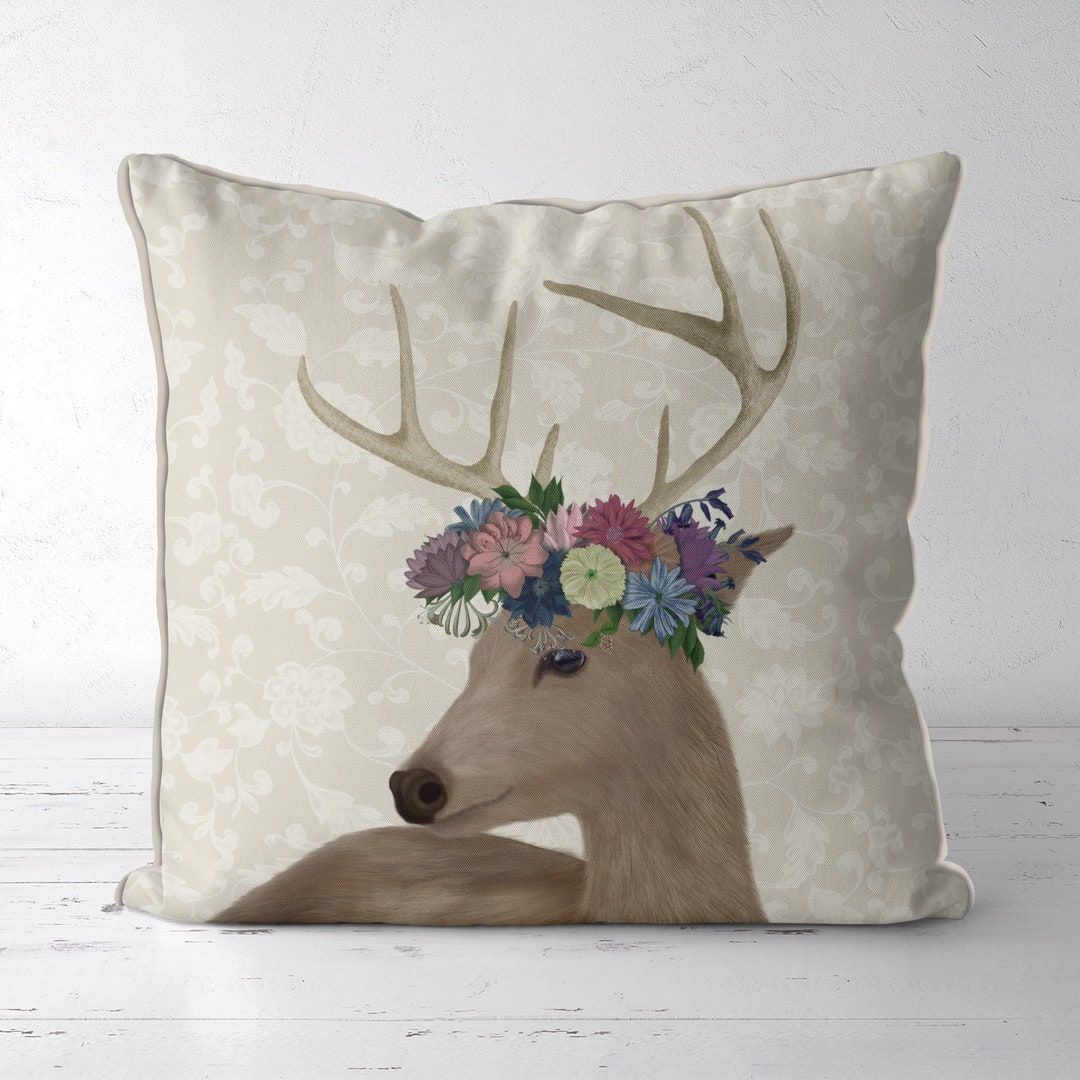 Deer Cushion, Deer Throw Pillow, English Countryside Decor, Woodland ...