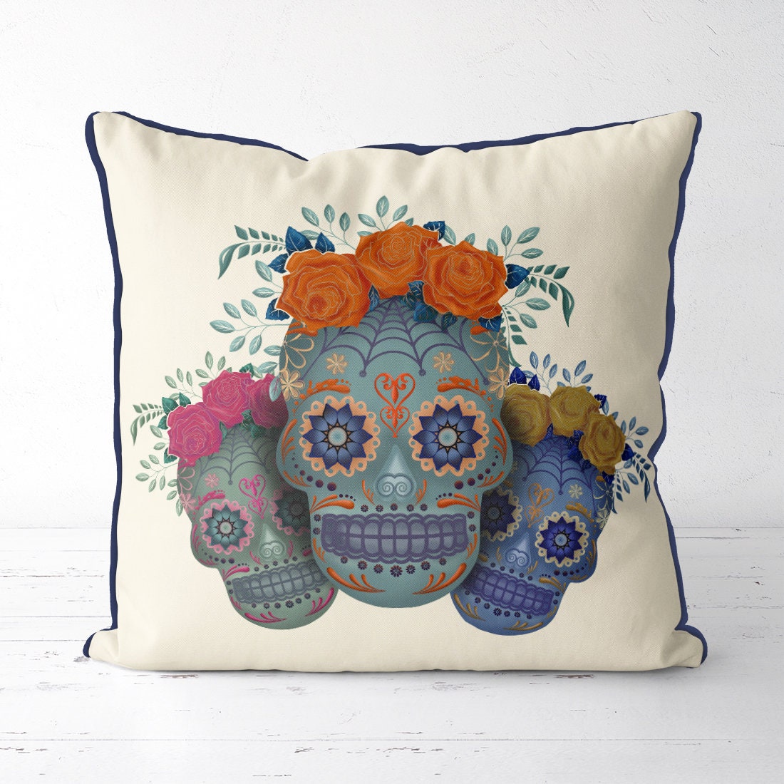 Sugar Skull Pillow Cover Trio Bright Sugar Skull Cushion Cover | Etsy