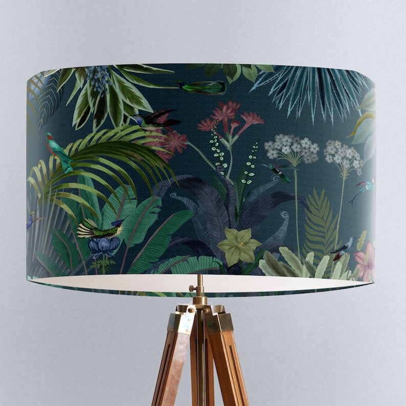 Hummingbird Garden Dark Blue Botanical Lampshade Bird & - Etsy UK