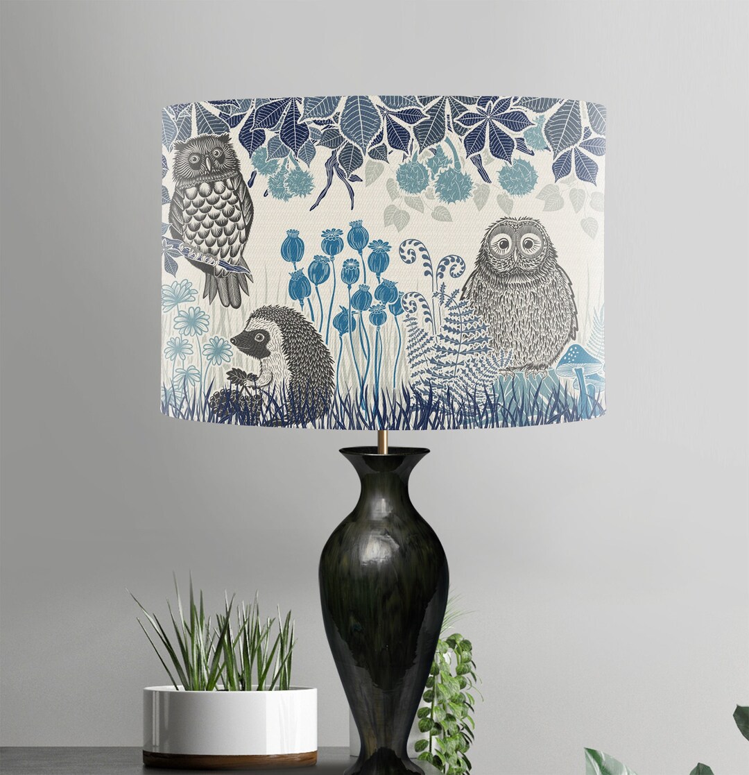 Woodland Lamp Shade Owl Lampshade in Blue, Country Home Lampshade ...