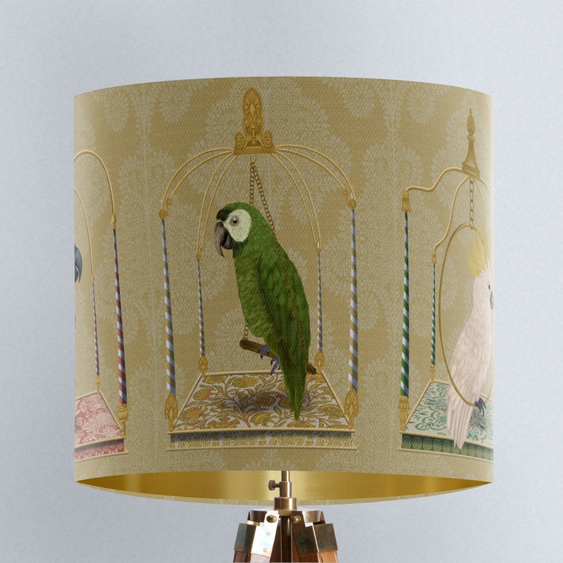 Parrot Swing Lamp Shade on Gold - Large Lamp Shade With Gold Lining ...