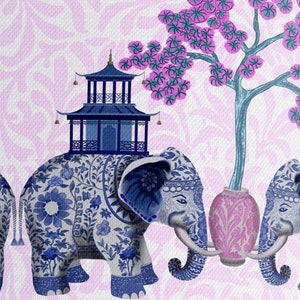 Pink and Blue Chinoiserie Elephant Lamp Shade - Chinese Style Lamp ...