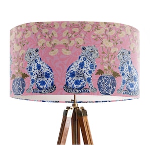 Pink and Blue Chinese Lamp Shade With Chinoiserie Leopards, Bold and ...