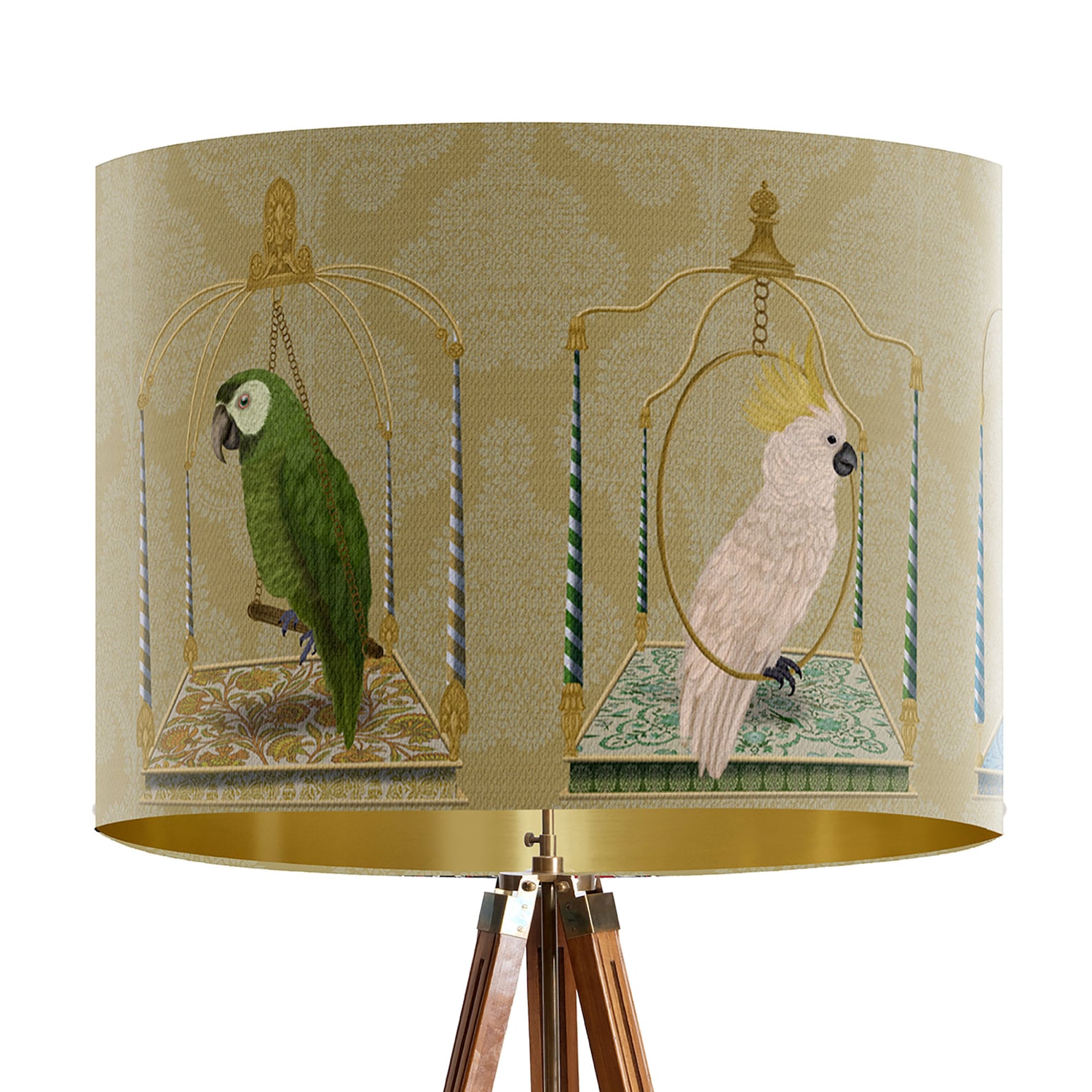 Parrot Swing Lamp Shade on Gold - Large Lamp Shade With Gold Lining ...
