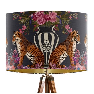 Exotic Tiger Lampshade on Dark Charcoal Grey With Gold Lining ...