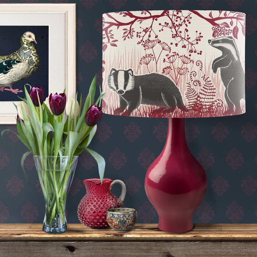 Badger Lamp Shade in Reds, Woodland Lampshade, Forest Animal Decor ...