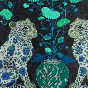 Turquoise Chinoiserie Leopards on Charcoal Lamp Shade - Tropical Green ...