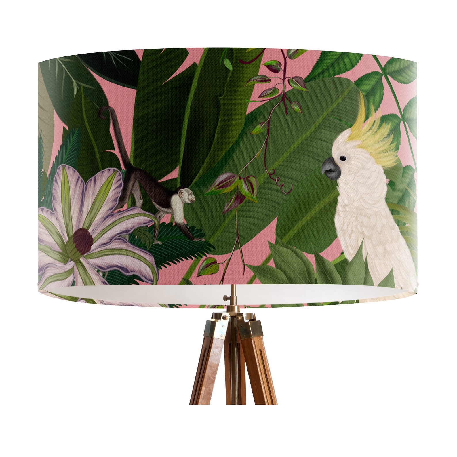 Rainforest Lampshade: Pink Tropical Parrots & Monkeys Drum Shade - Etsy