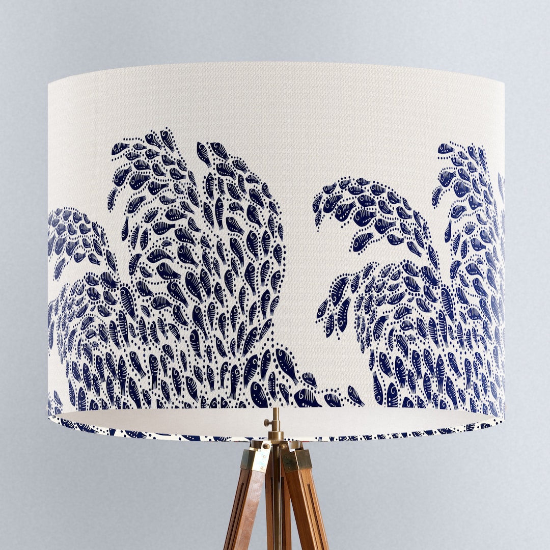 Navy Blue & White Nautical Wave Lamp Shade, Seaside Lampshade Table ...