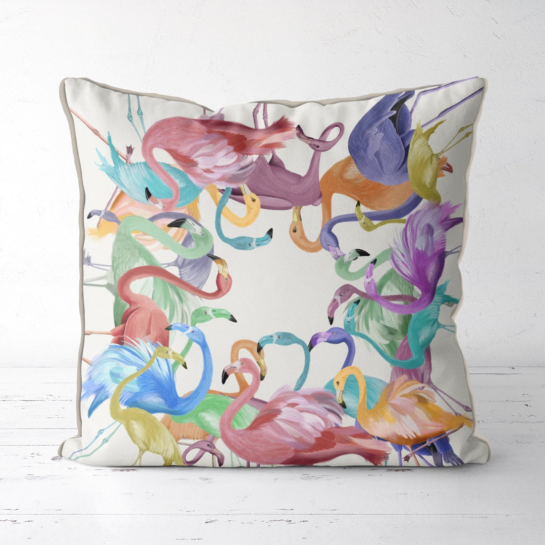 Flamingo Pillow Cover, Colourful Tropical Cushion Cover, Tropical Decor ...