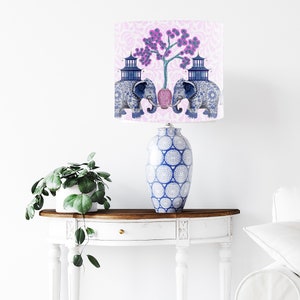 Pink and Blue Chinoiserie Elephant Lamp Shade - Chinese Style Lamp ...