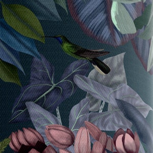 Hummingbird Garden, Dark Blue Botanical Lampshade, Bird & Floral ...
