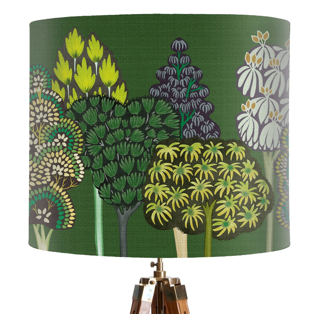 Serene Forest Greens - Retro Lampshade With Mid Century Style Fabric ...