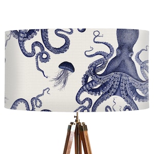 Blue and White Octopus Lampshade, Blue Octopus on White, Nautical Lamp ...