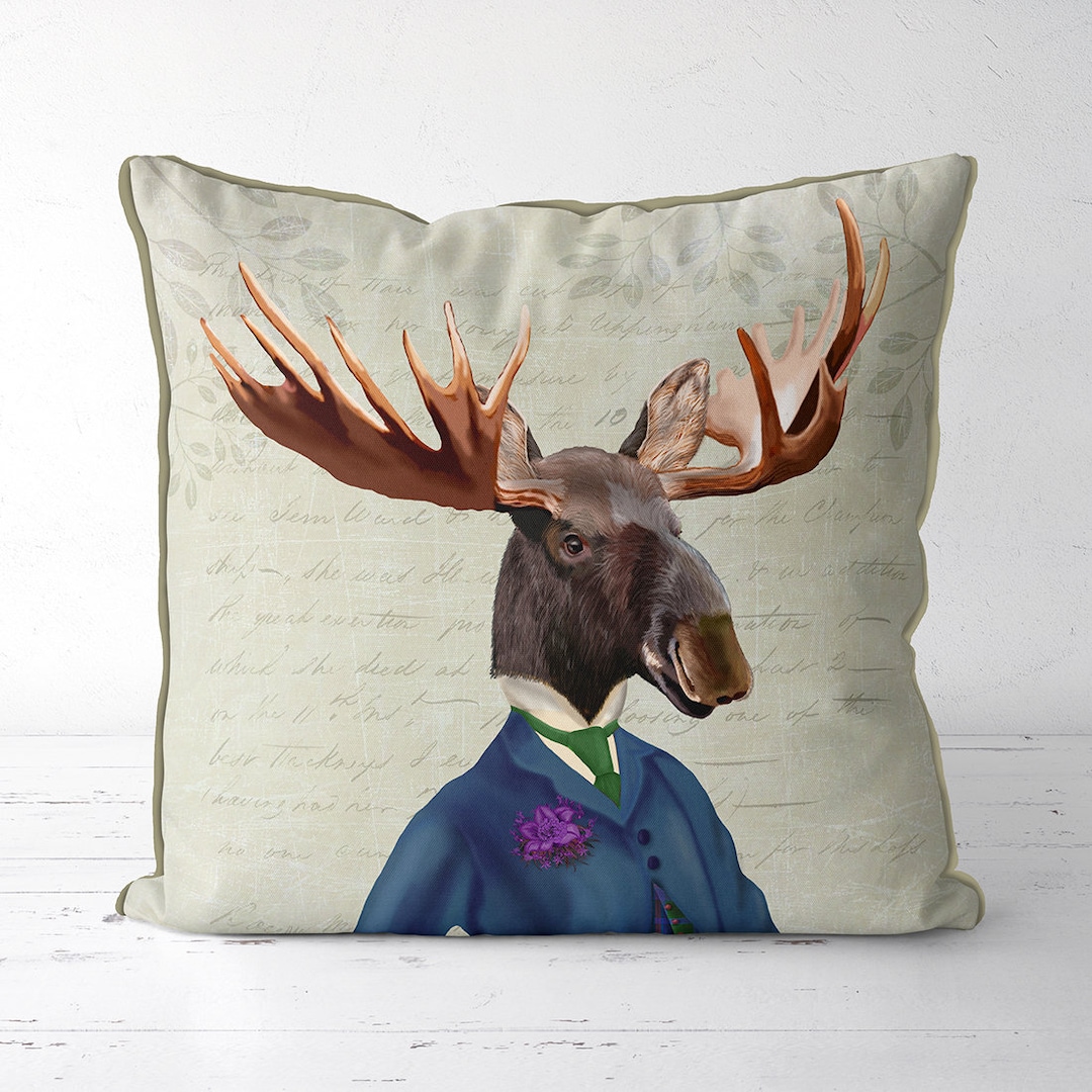 Cabin Decor Moose Throw Pillow - Moose in Suit - Animal Pillow Moose ...