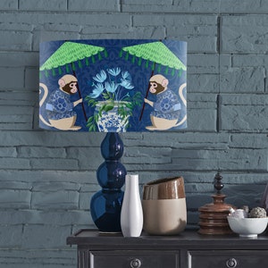 Chinese Monkey Lamp Shade in Blue and Green, Chinoiserie Decor ...