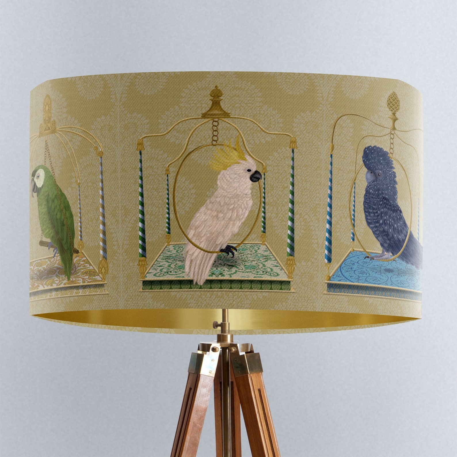 Parrot Swing Lamp Shade on Gold - Large Lamp Shade With Gold Lining ...