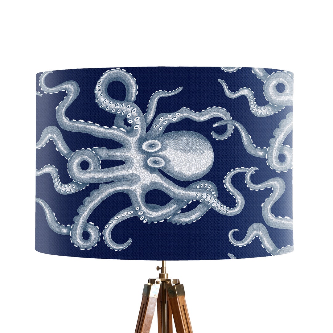 Octopus White on Blue Lamp Shade, Seaside Lampshade for Nautical Table ...