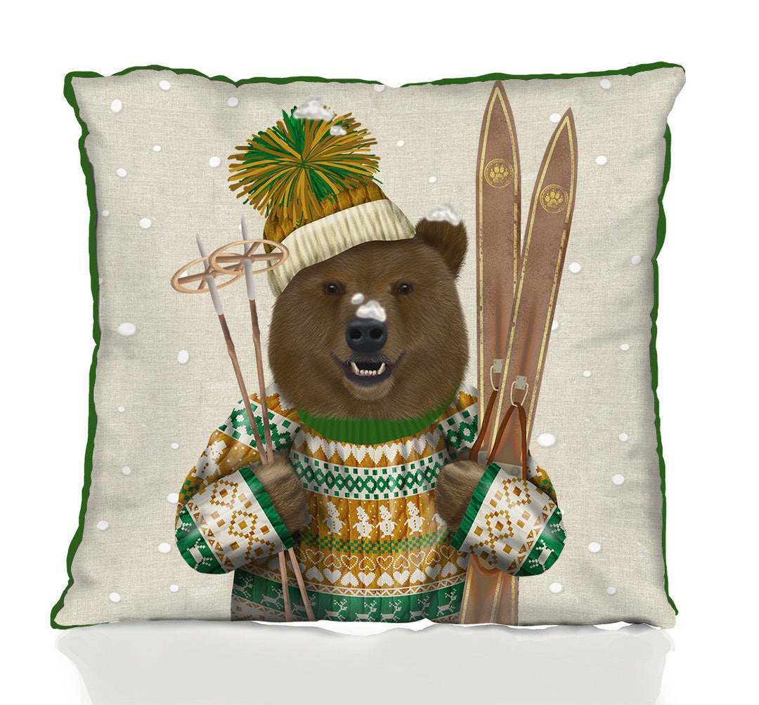 Christmas Pillows Cover Ski Bear Christmas Sweater - Christmas Cushion ...