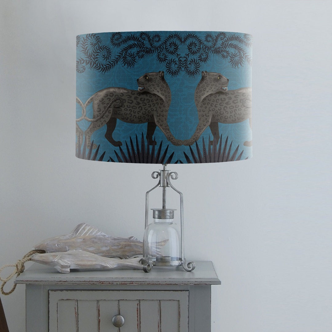 Panther Lamp Shade in Blue and Black, Jaguar Lamp, Tropical Lampshade ...