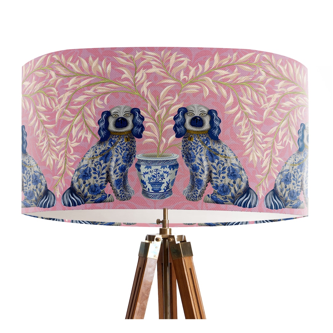 Blush Pink Lampshade With Staffordshire Dogs in a Chinoiserie Style ...