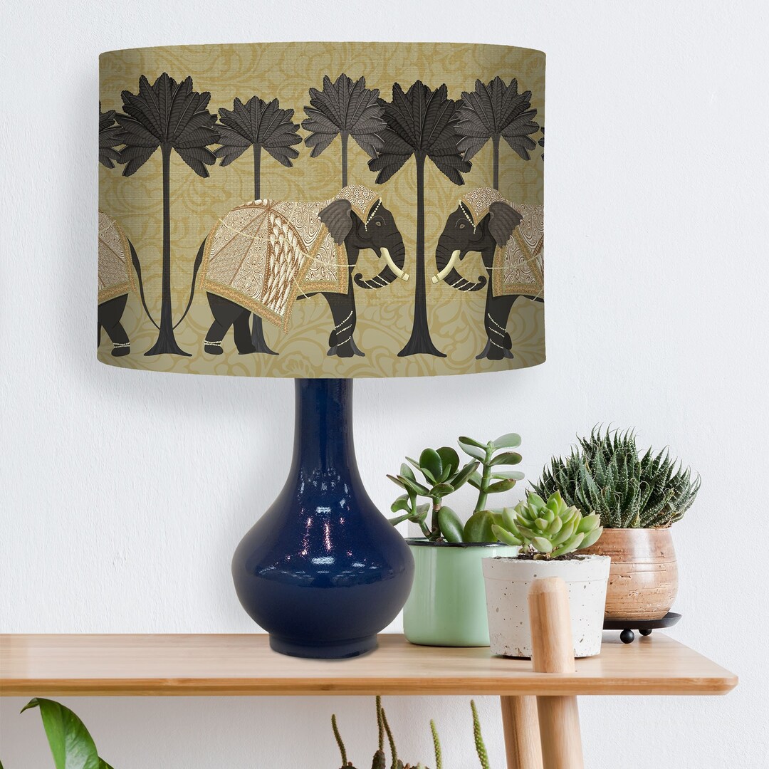 Elephant Lampshade in Gold, Tropical Animal Lampshade Gold and Black ...